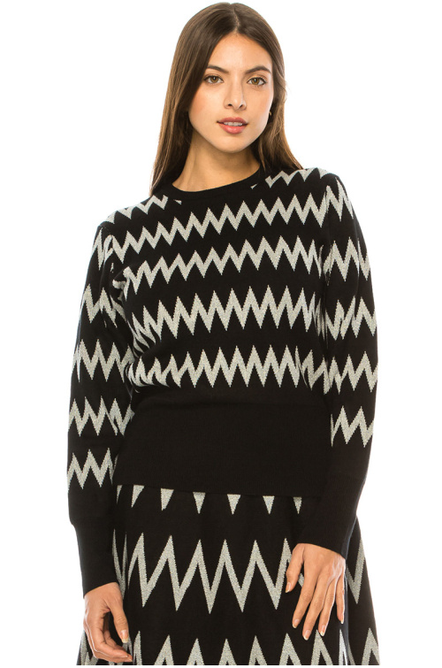 Zigzag Pattern Sweater In Black | Modest Women Clothing - YAL New York